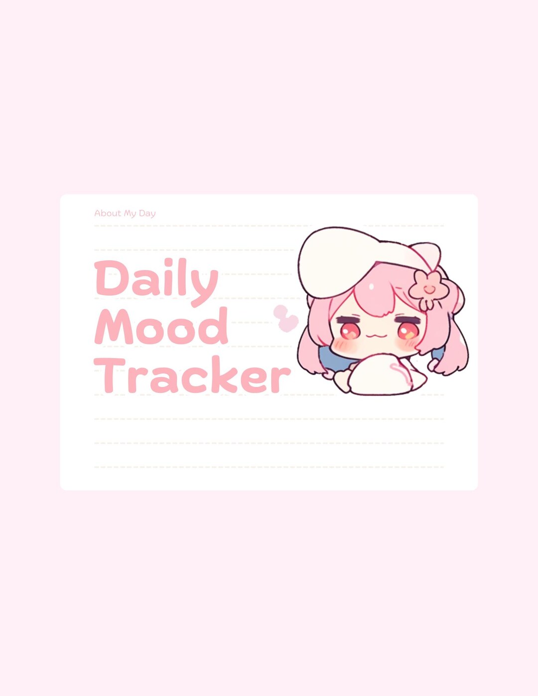 Cute Pink Chibi Girl Mood Tracker Digital Bullet Journal Mental Health ...