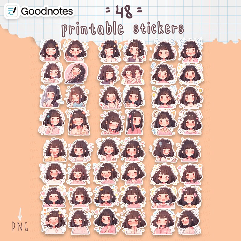 Printable-48 My Mood Stickers- Shy Girl | Digital File for Goodnotes or ...