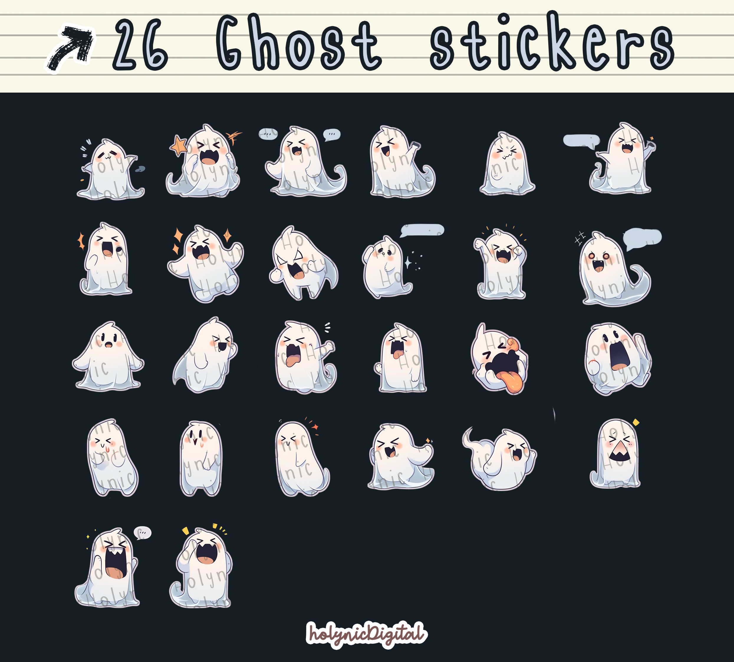 Printable Format- Spooky Ghost Digital Stickers - Hauntingly Cute ...