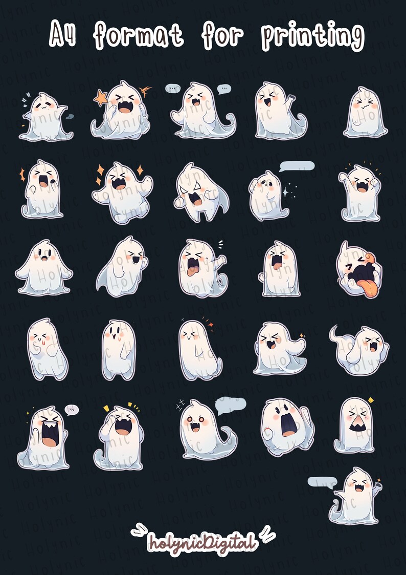 Printable Format- Spooky Ghost Digital Stickers - Hauntingly Cute ...