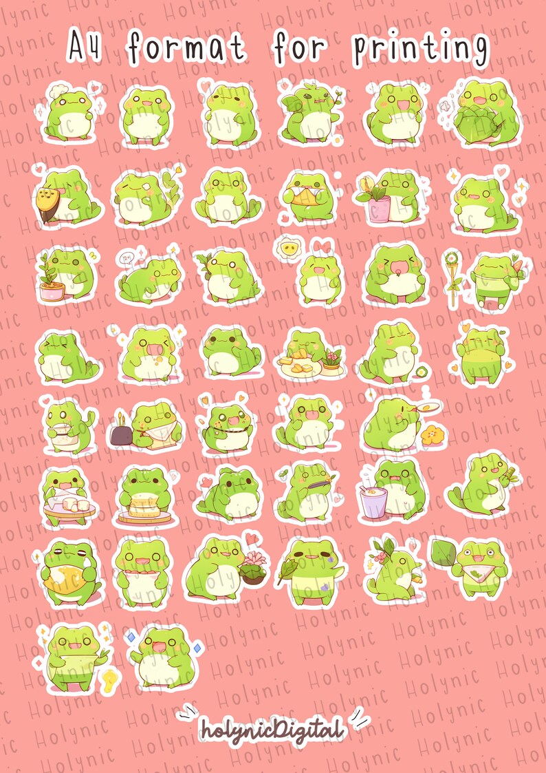 Kawaii Printable - Mr. Froggy Digital Stickers - Set of 87 Frog ...