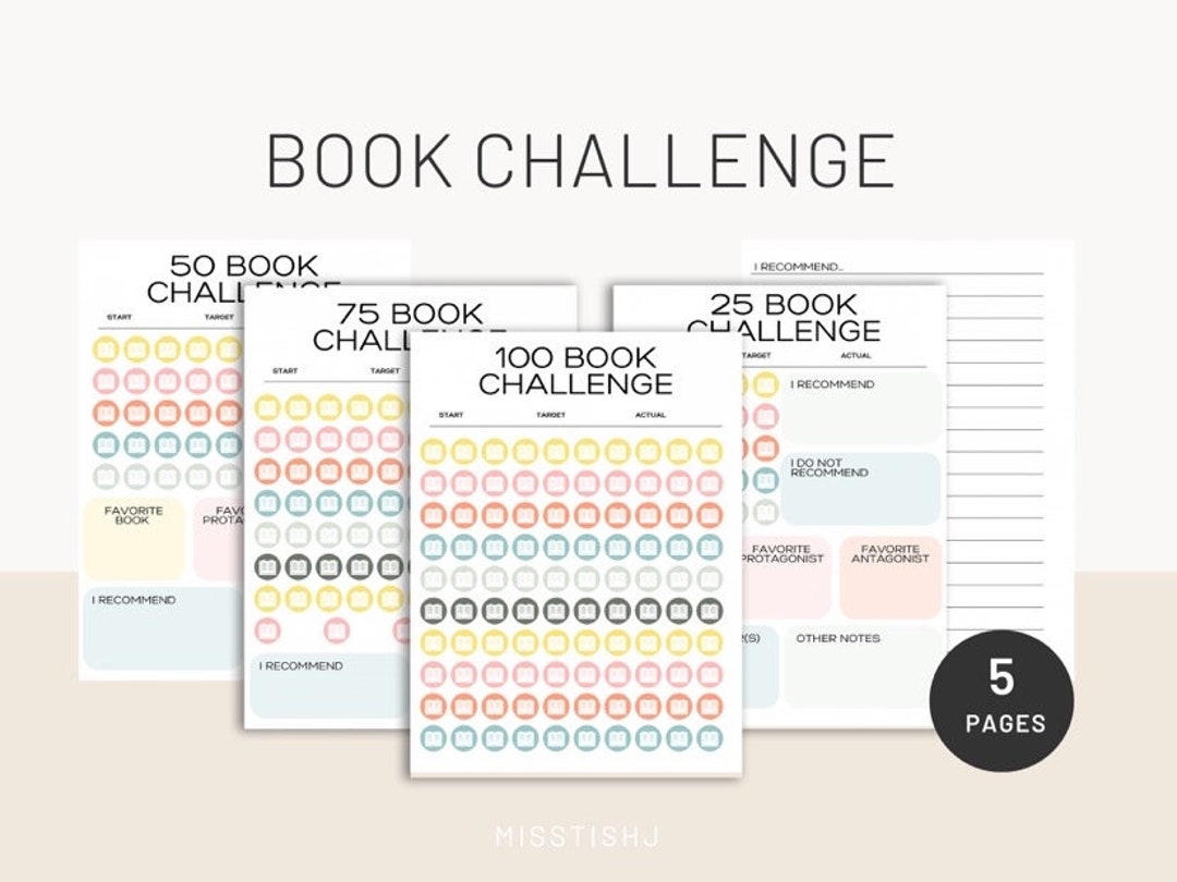 5 Page Printable Book Challenge With Multiple Challenges - Multi-color ...