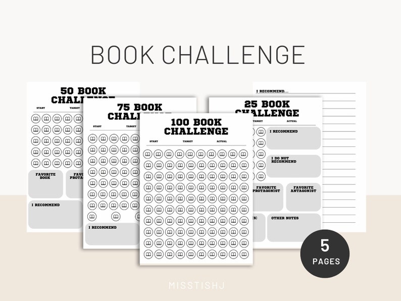 5 Page Printable Book Challenge With Multiple Challenges - Black ...