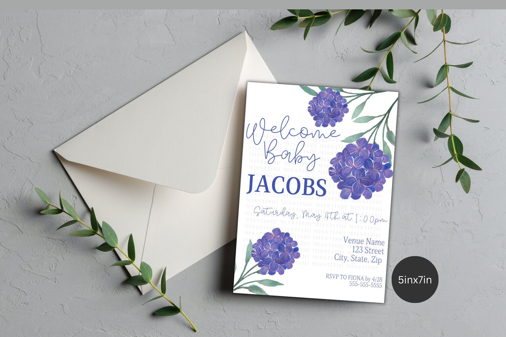 Personalized Baby Shower Invitation - Welcome Baby, Blue Hydrangea ...