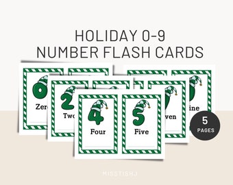 Printable Kids 0-9 Flashcards With Red Santa Hats, Holiday Themed - Etsy