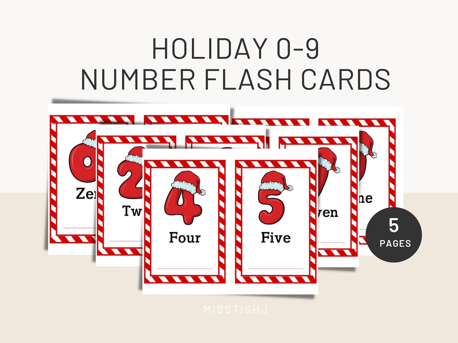 Printable Kids 0-9 Flashcards With Red Santa Hats, Holiday Themed - Etsy