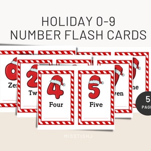 Printable Kids 0-9 Flashcards With Red Santa Hats, Holiday Themed - Etsy