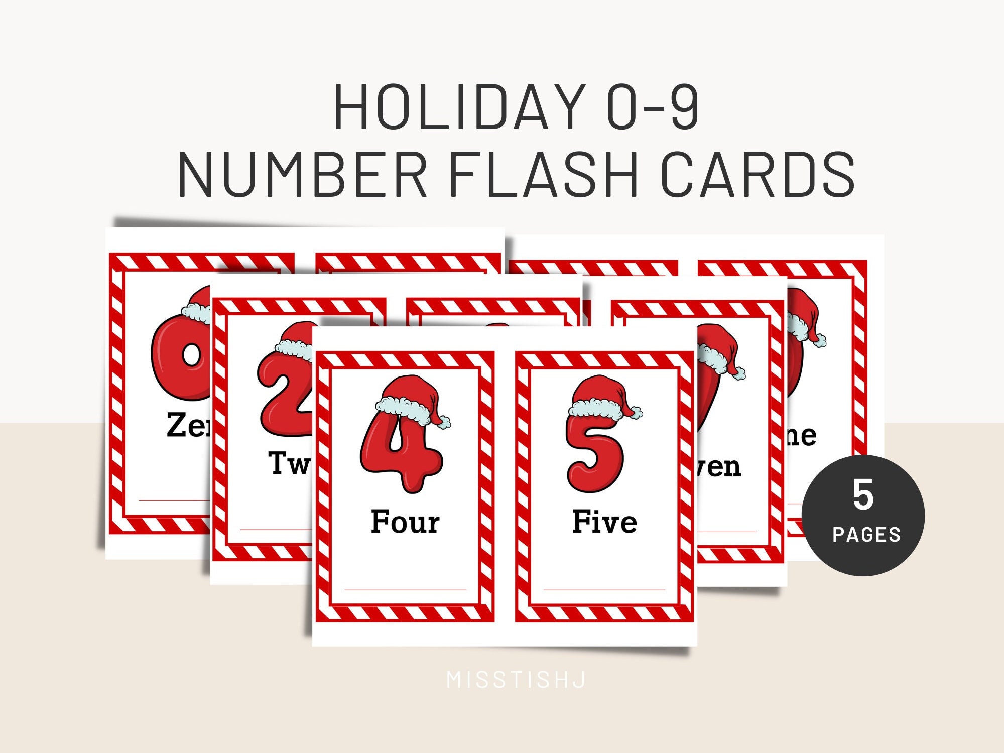 Printable Kids 0-9 Flashcards With Red Santa Hats, Holiday Themed - Etsy