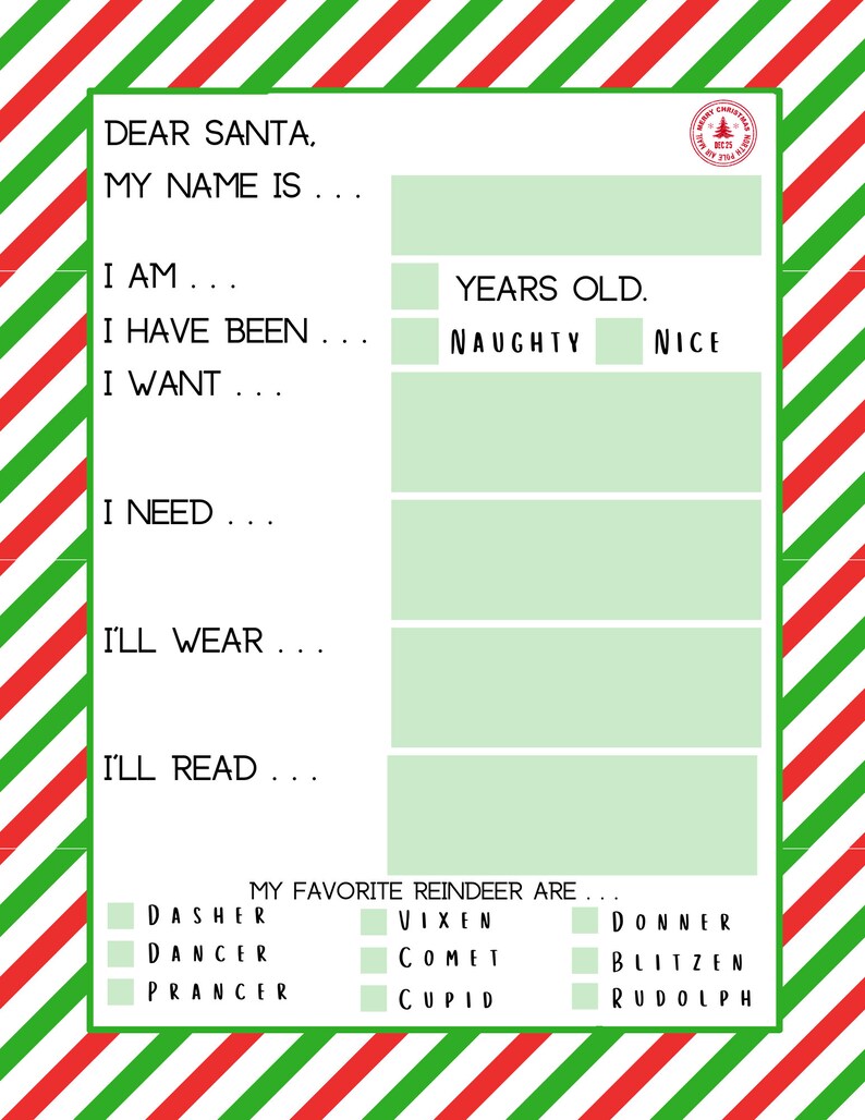 BUNDLE! Holiday Gift Planner and Dear Santa Letter - Green - Printable ...