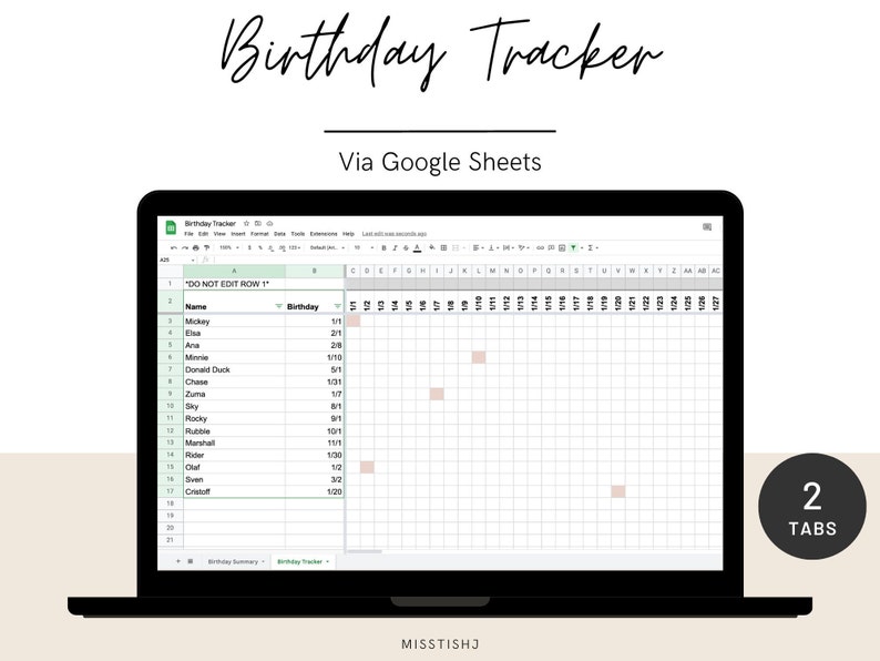 Birthday Tracker - Google Sheets Digital Download - Etsy