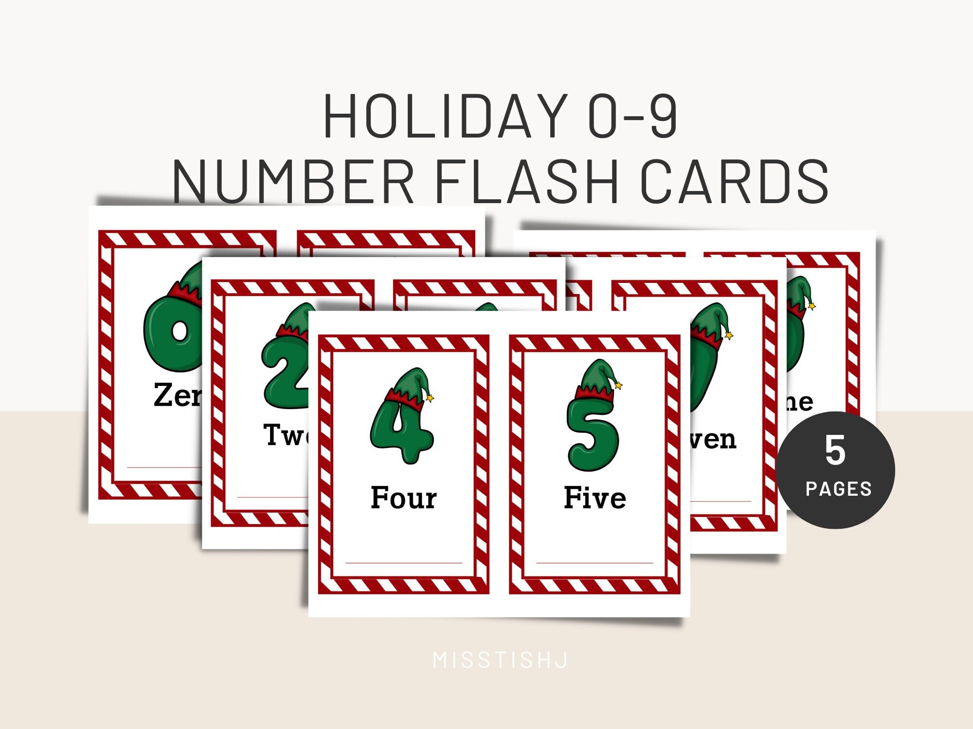 Printable Kids 0-9 Flashcards With Elf Hats, Holiday Themed - Etsy