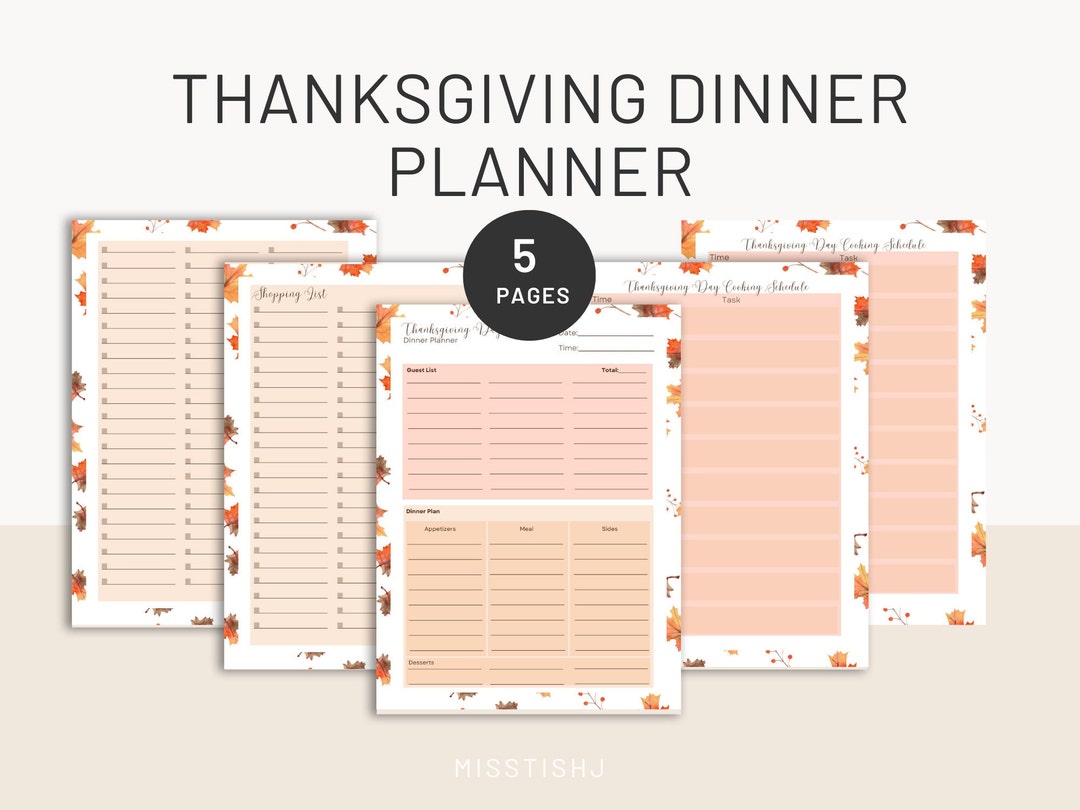 Thanksgiving Day Planner With Shopping List & Cooking Schedule, Orange ...