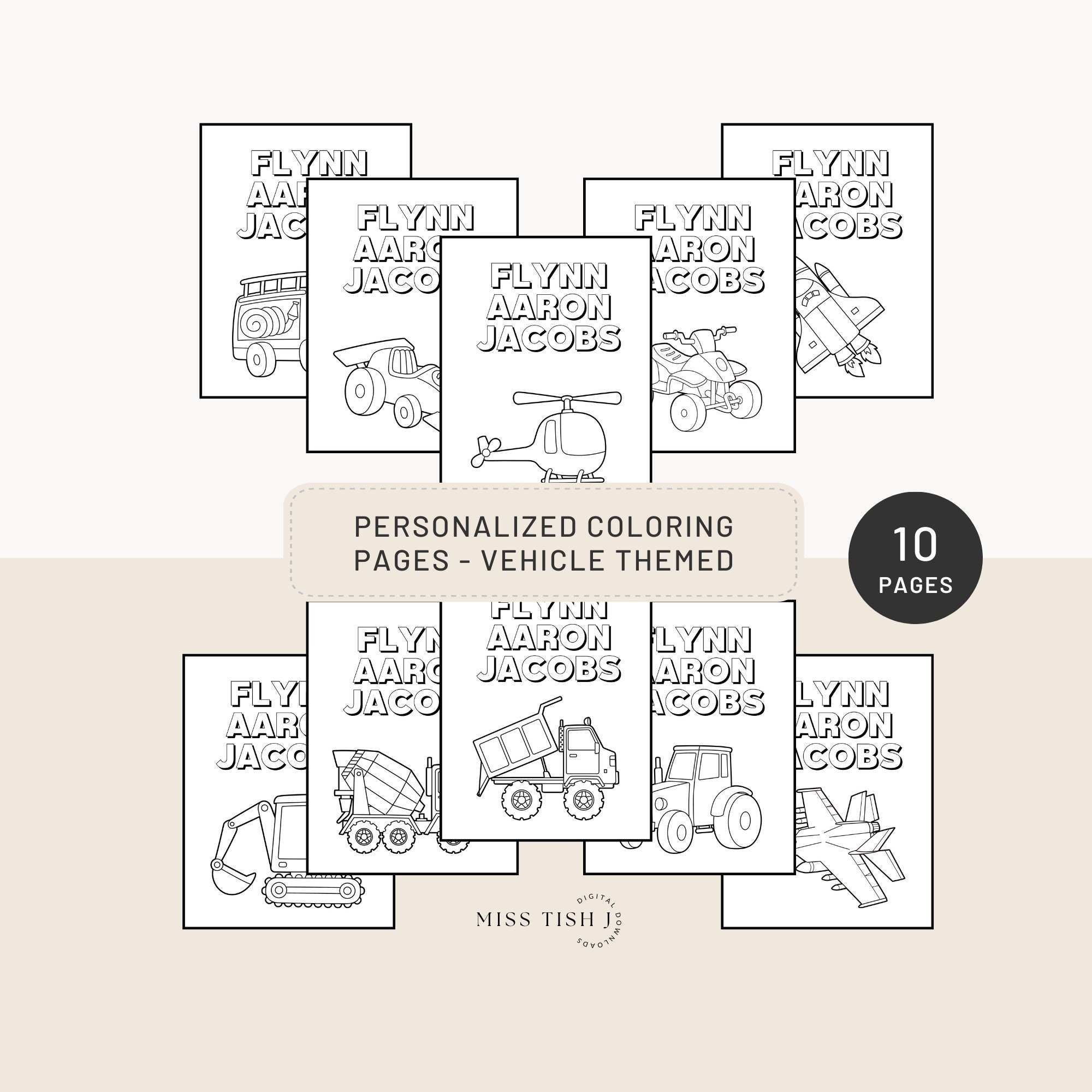Personalized Printable Coloring Pages - Vehicle Theme, Digital Download ...