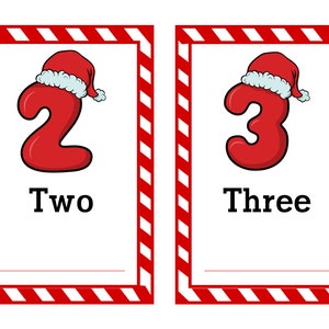 Printable Kids 0-9 Flashcards With Red Santa Hats, Holiday Themed - Etsy