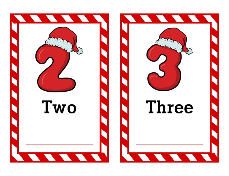 Printable Kids 0-9 Flashcards With Red Santa Hats, Holiday Themed - Etsy