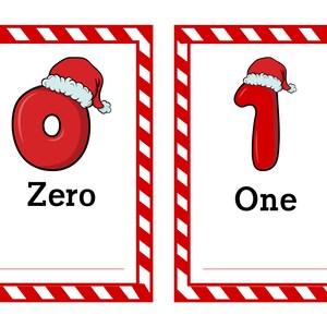 Printable Kids 0-9 Flashcards With Red Santa Hats, Holiday Themed - Etsy