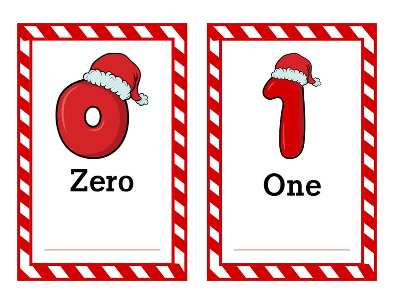 Printable Kids 0-9 Flashcards With Red Santa Hats, Holiday Themed - Etsy