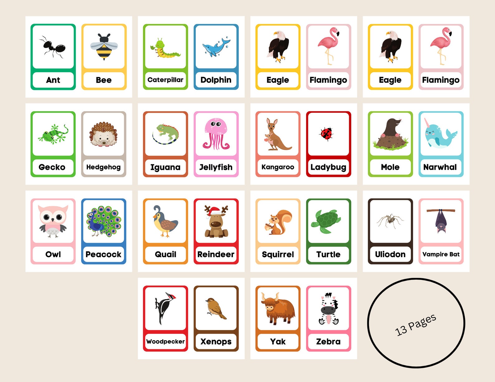 Printable Kids A-Z Flashcards - Animal Theme, Digital Download 11in X 8 ...