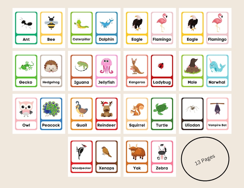 Printable Kids A-Z Flashcards - Animal Theme, Digital Download 11in X 8 ...