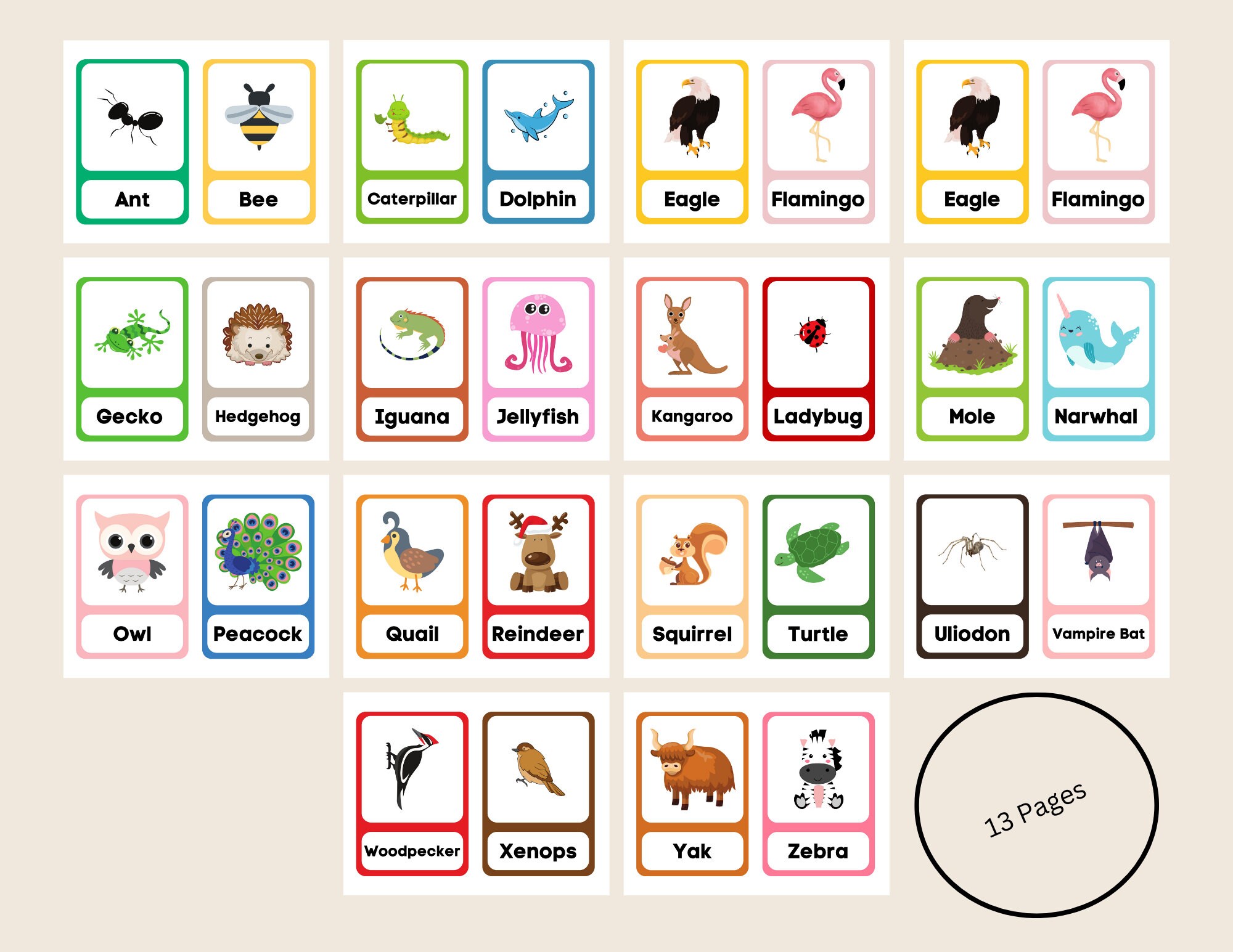 Printable Kids A-Z Flashcards - Animal Theme, Digital Download 11in X 8 ...