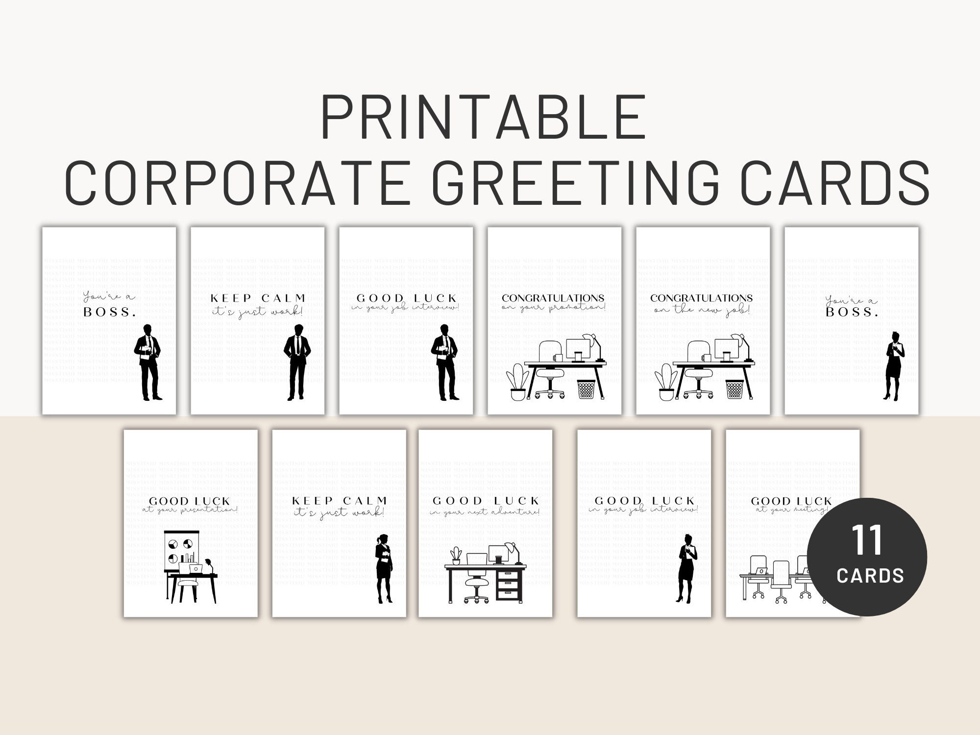 Printable Corporate Greeting Cards Black and White, Digital Download ...