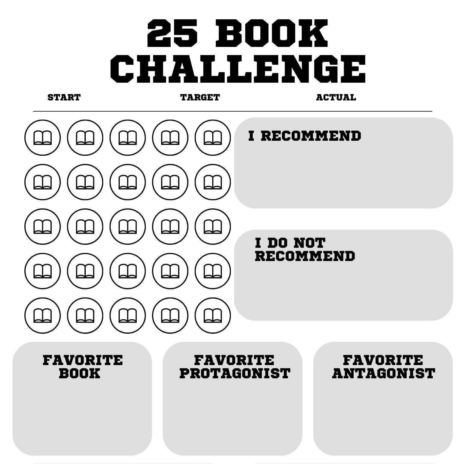 5 Page Printable Book Challenge With Multiple Challenges - Black ...