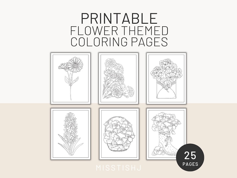 Printable Flower Themed Coloring Pages, for Adults or Kids Digital ...