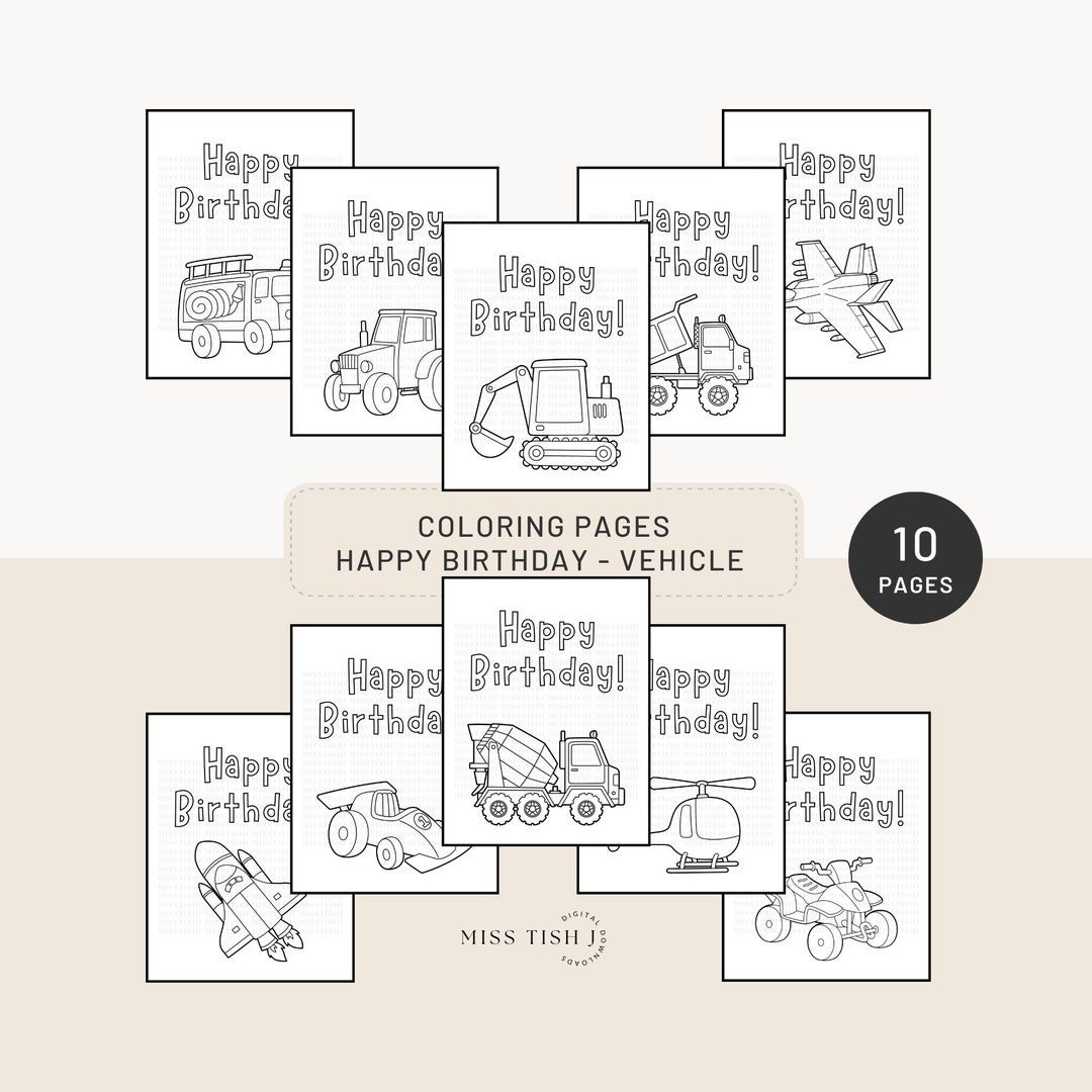Happy Birthday Coloring Pages | Vehicles Theme | Printable Kids ...