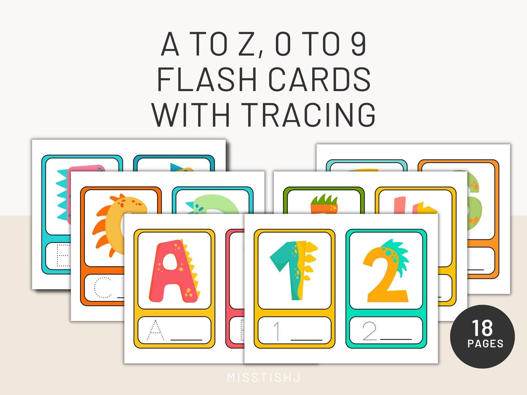 Printable Kids A-Z, 0-9 Flashcards With Coloring and Tracing - Dinosaur ...