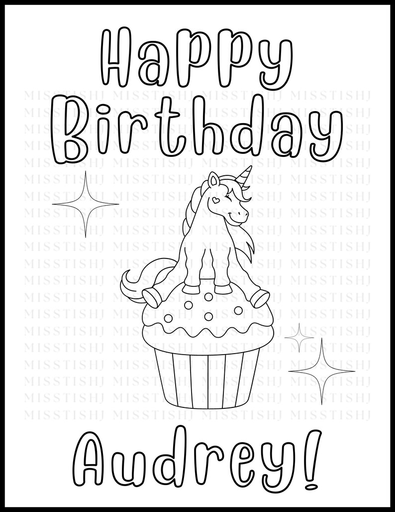 Personalized Printable Happy Birthday Coloring Pages - Unicorn Theme ...