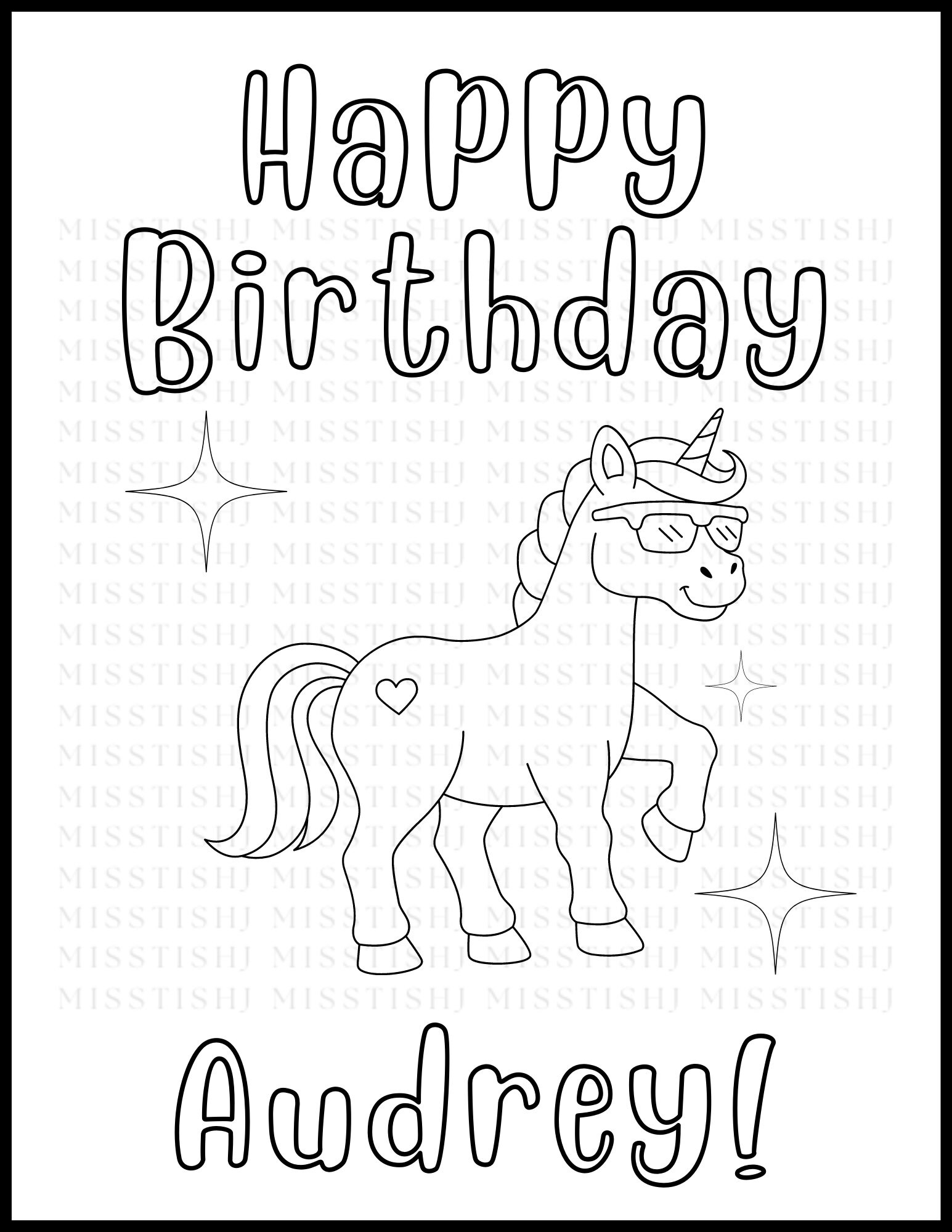 Personalized Printable Happy Birthday Coloring Pages - Unicorn Theme ...