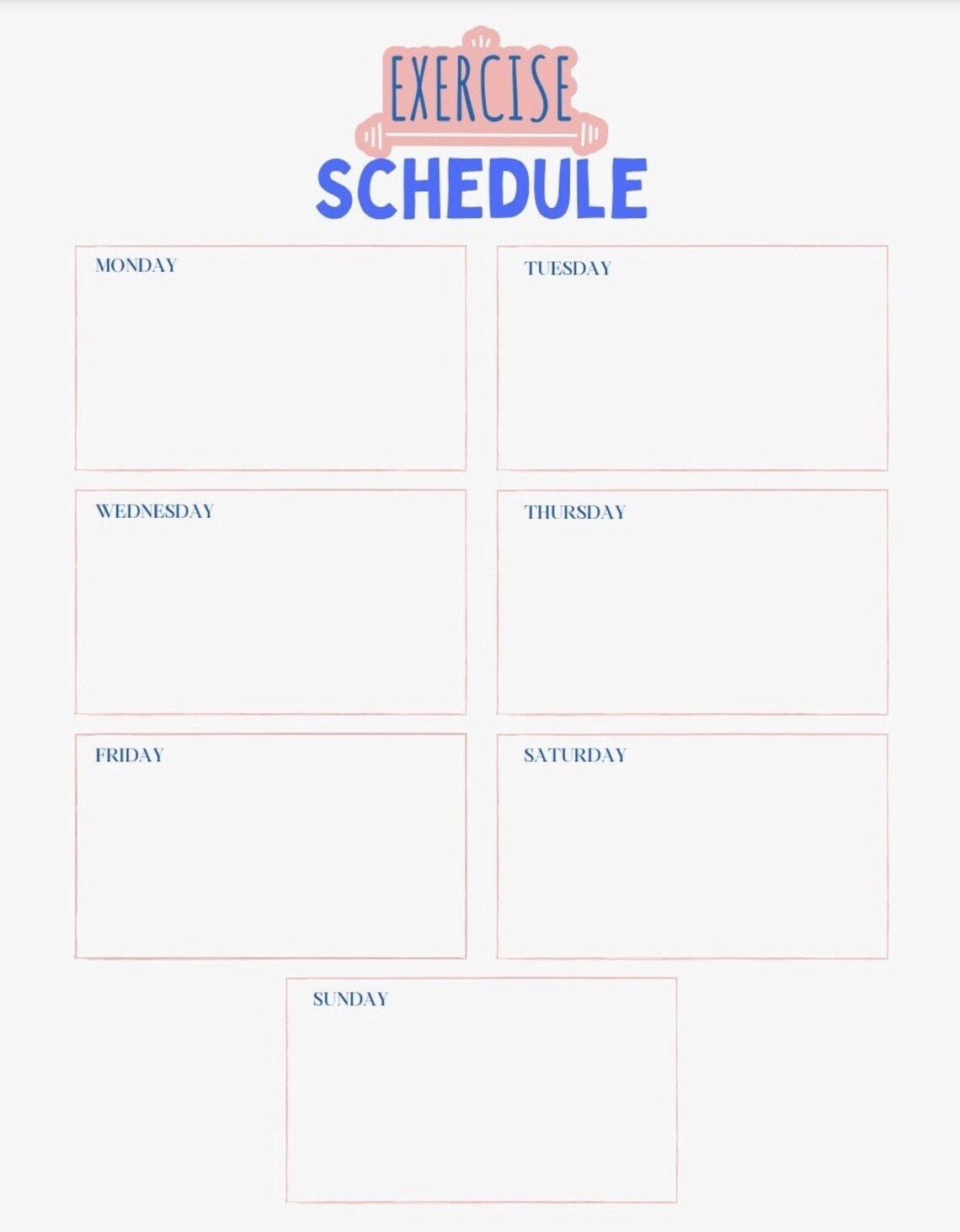 Weekly Exercise Schedule, Health Planner, Gym Daily Schedule, Single ...