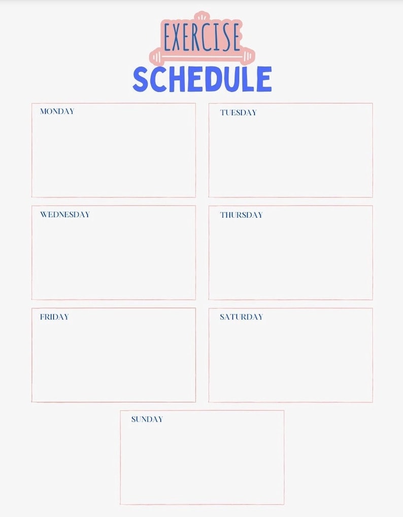 Weekly Exercise Schedule, Health Planner, Gym Daily Schedule, Single ...