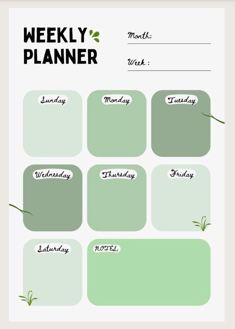 Printable Weekly Planner, Instant Download, Single Page Schedule - Etsy
