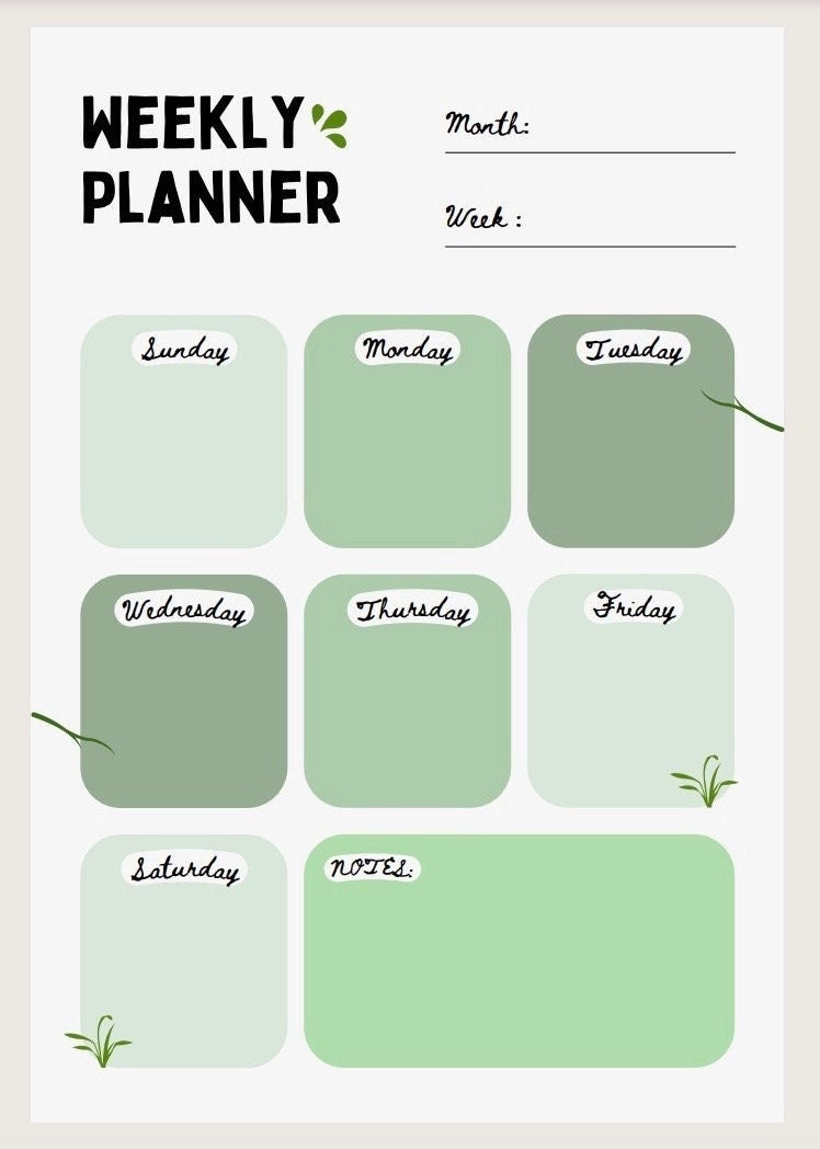Printable Weekly Planner, Instant Download, Single Page Schedule - Etsy