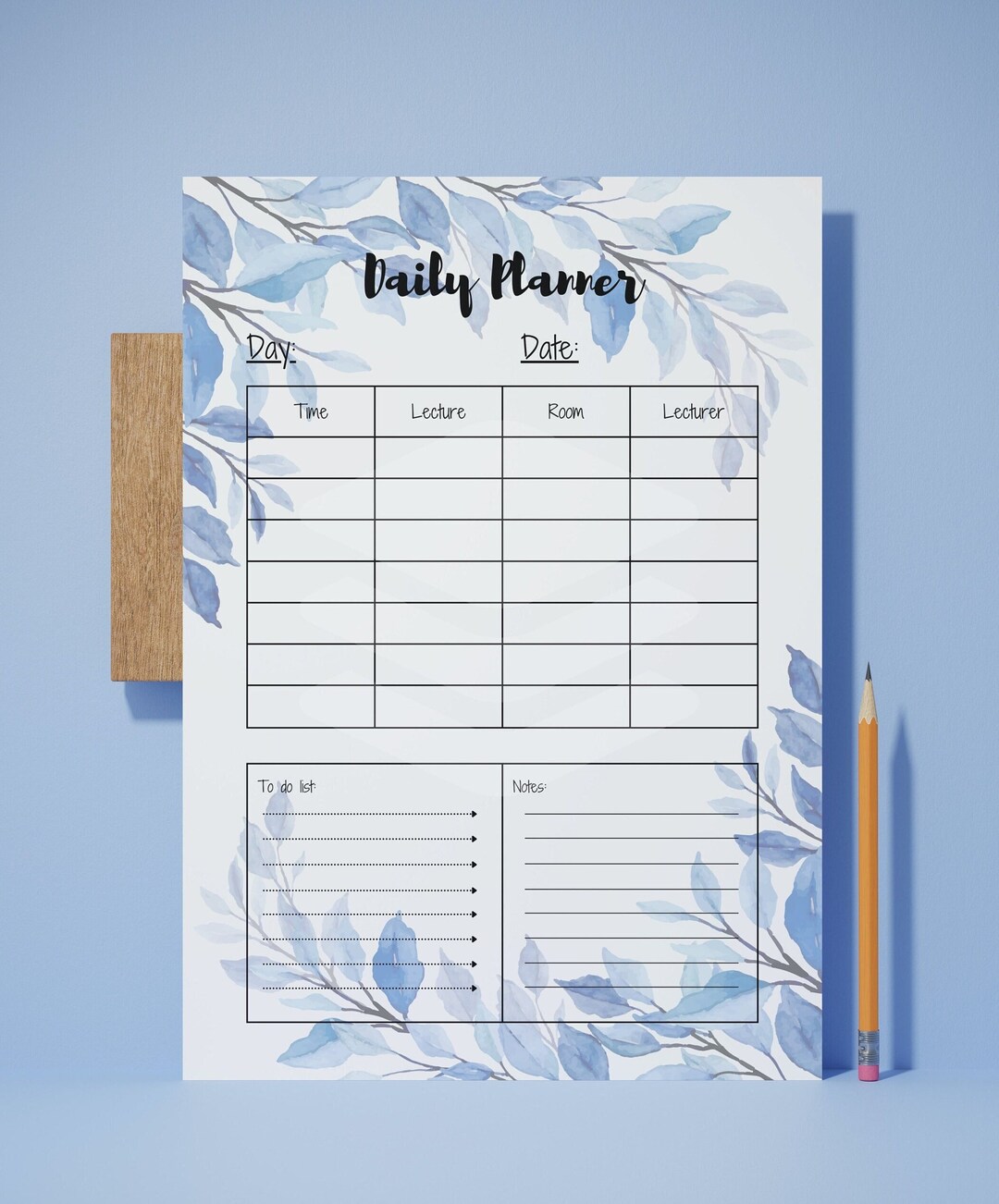 Printable Daily Planner, Blue Watercolour Floral Planner A4/a5/letter ...