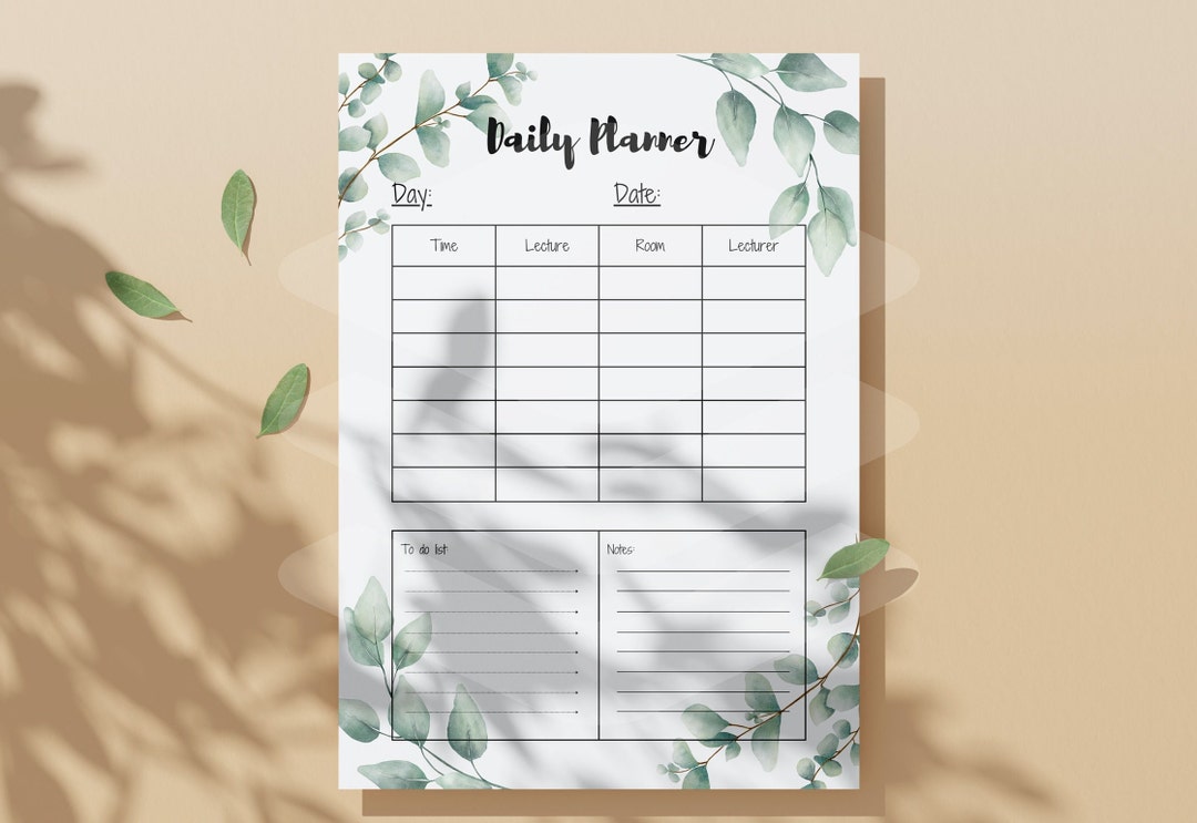 Daily Planner, Printable, Eucalyptus Green Watercolour Botanical ...