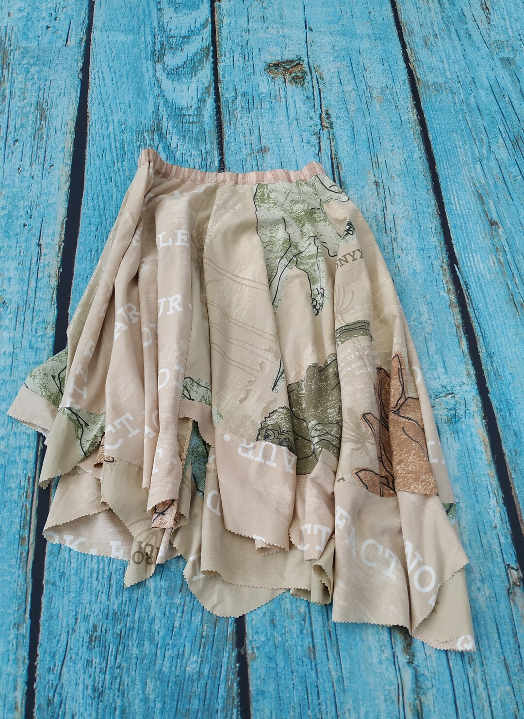 Dinosaur Themed, Upcycled Skirt; Flares From Stretch Waistband. Size UK ...