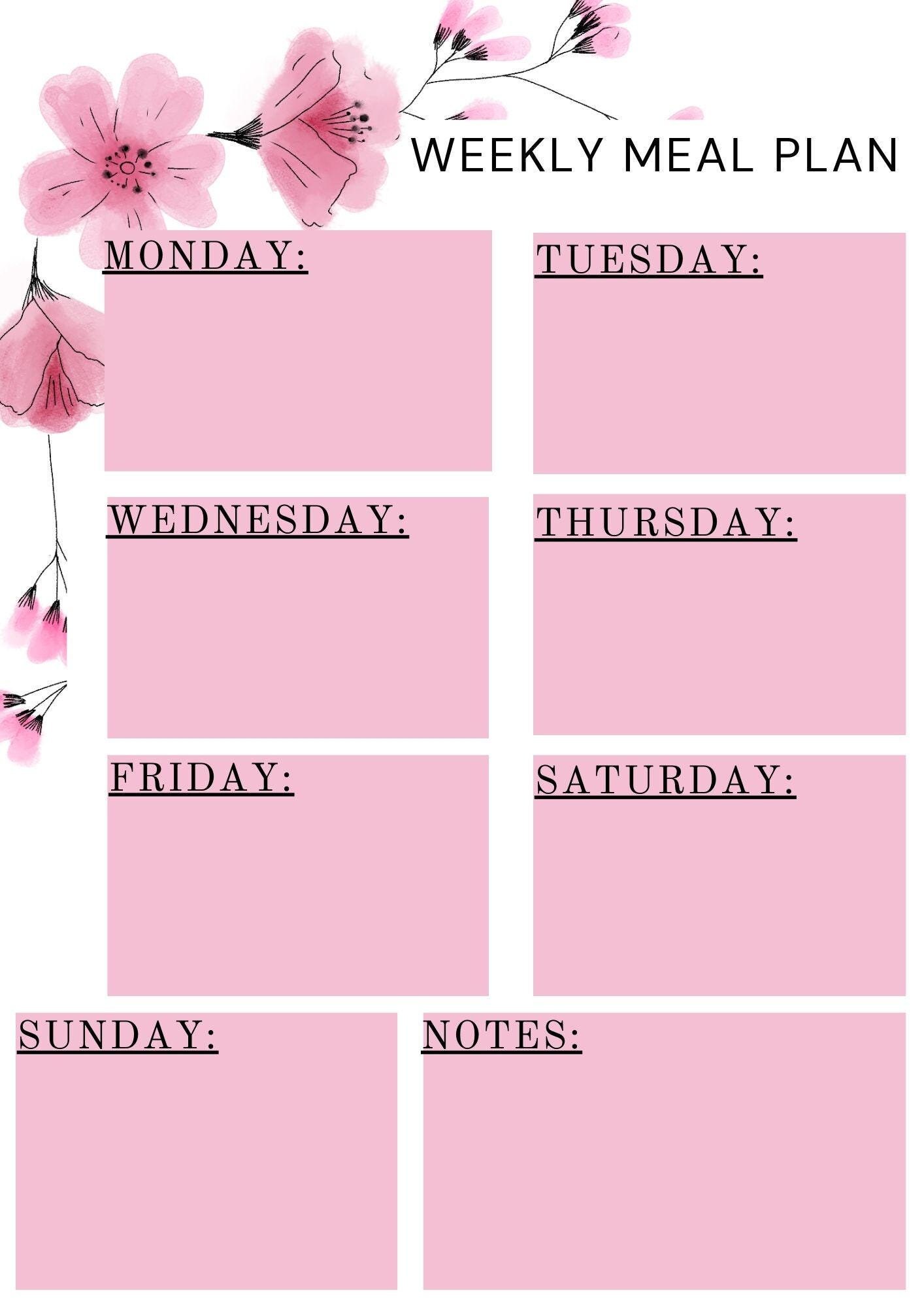 Printable Digital Meal Planner Weekly Menu Organizer Instant Download ...