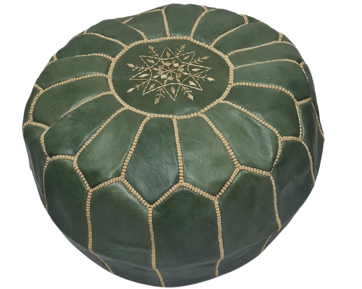 Green leather pouf Etsy