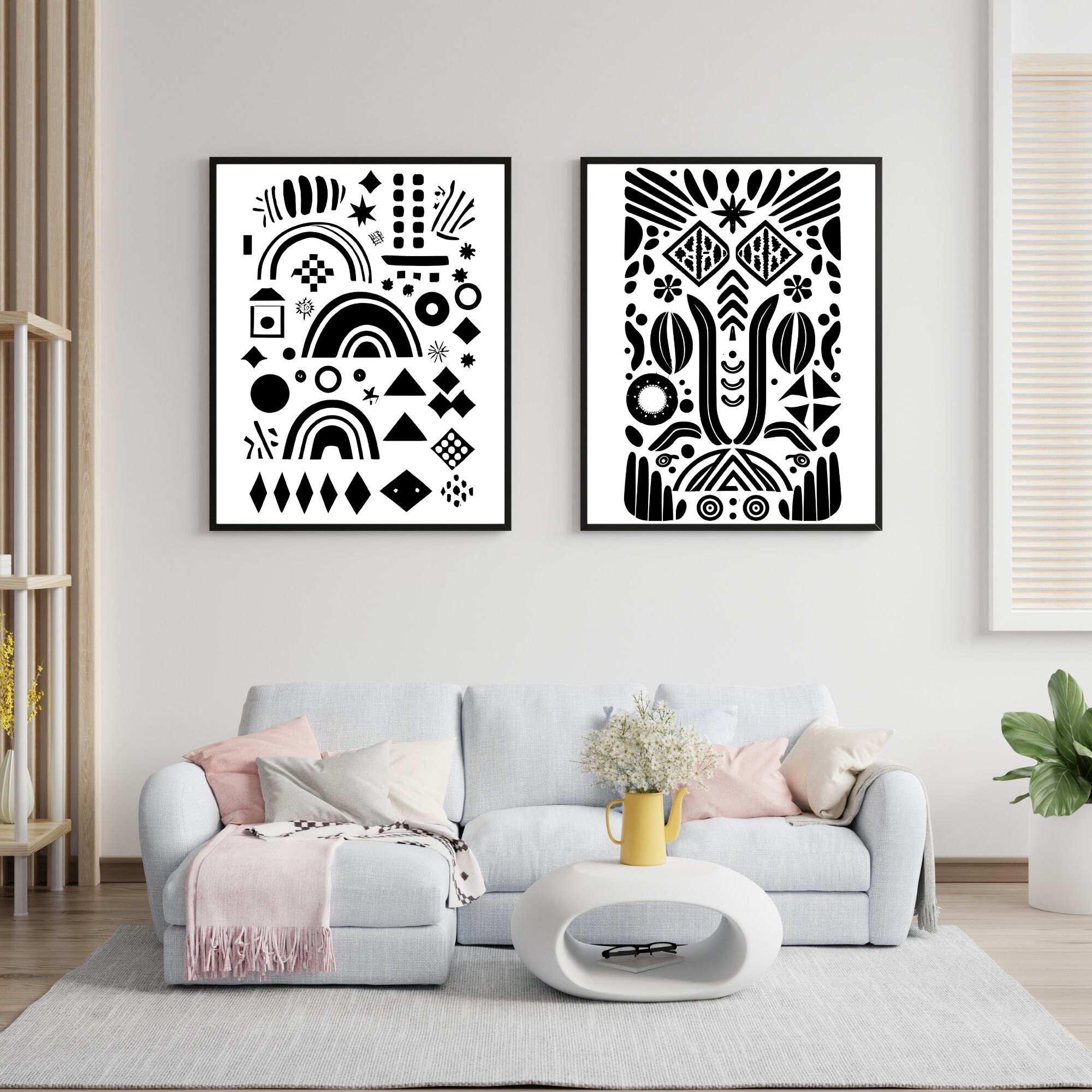 Black Shapes Set of 6 Black Abstract Art Printwall Art - Etsy
