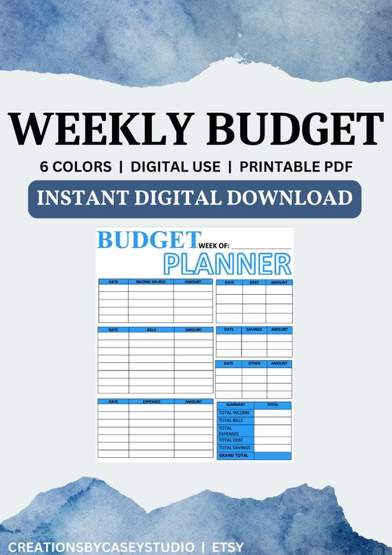 Weekly Budget Planning Template for Digital & Printable Use - Etsy