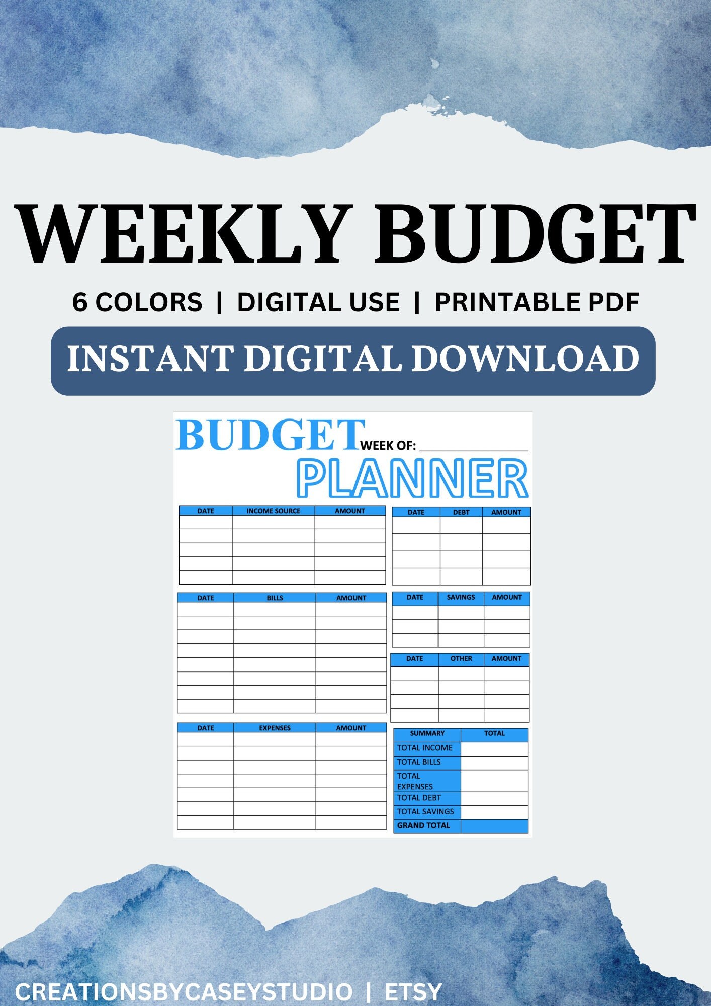 Weekly Budget Planning Template - for Digital & Printable Use, Paycheck ...
