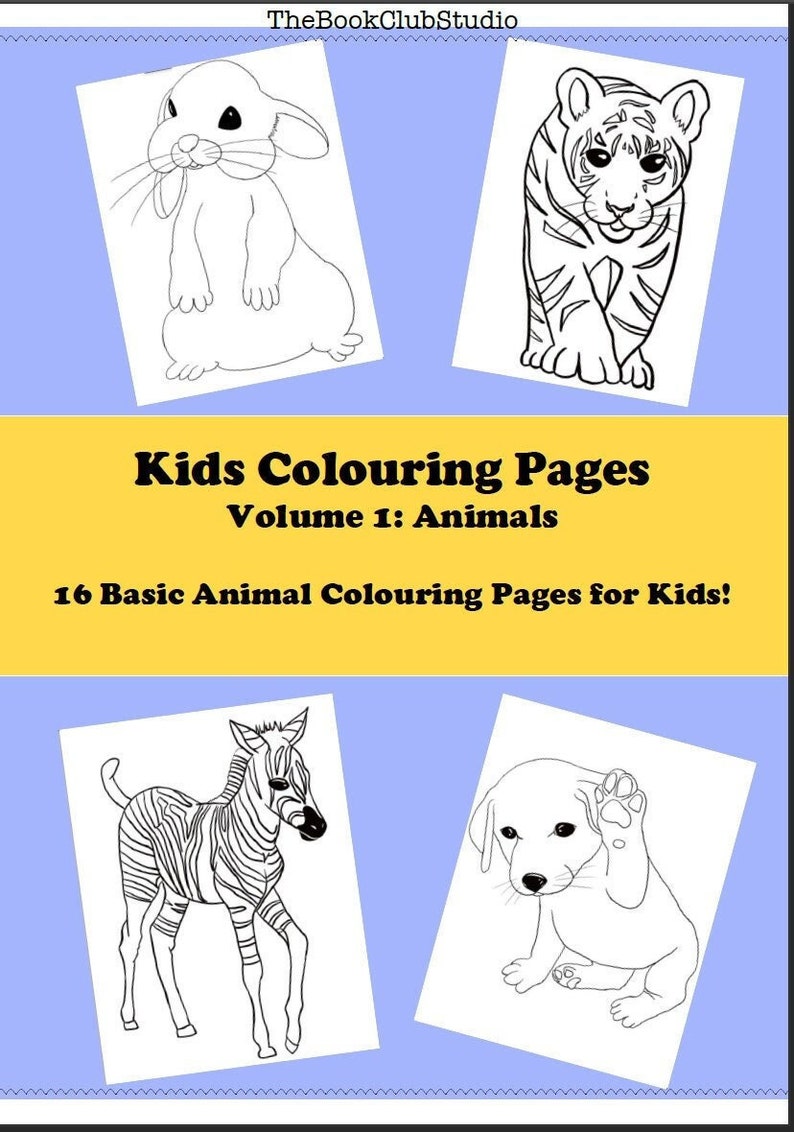 PRINTABLE Kid's Coloring Pages Volume 1: Animals 16 Pages - Etsy