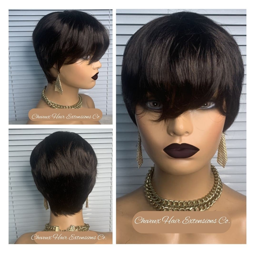 Human Hair Short Bob Machine Made Wig - Etsy