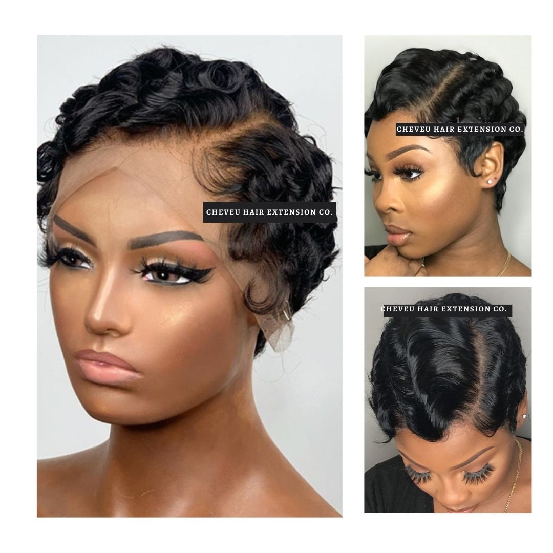 6 Inch Lace Parting Short Curly Pixie Cut Lace Front Wig Etsy UK
