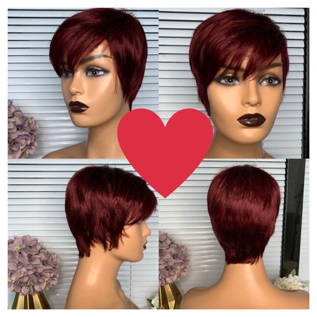 100% Human Hair Short Bang Bob Machine Made Wig - Etsy