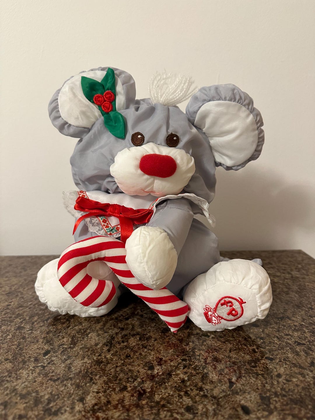 Fisher Price Puffalump 1987 Gray Mouse With Candy Cane 11 Inch Plush ...