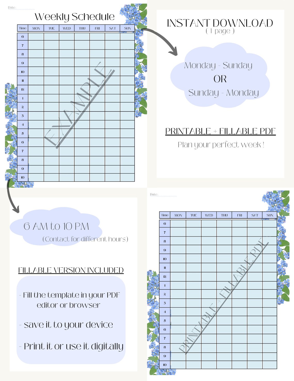 Hourly Weekly Schedule Landscape, Weekly Planner Printable, Week at a ...