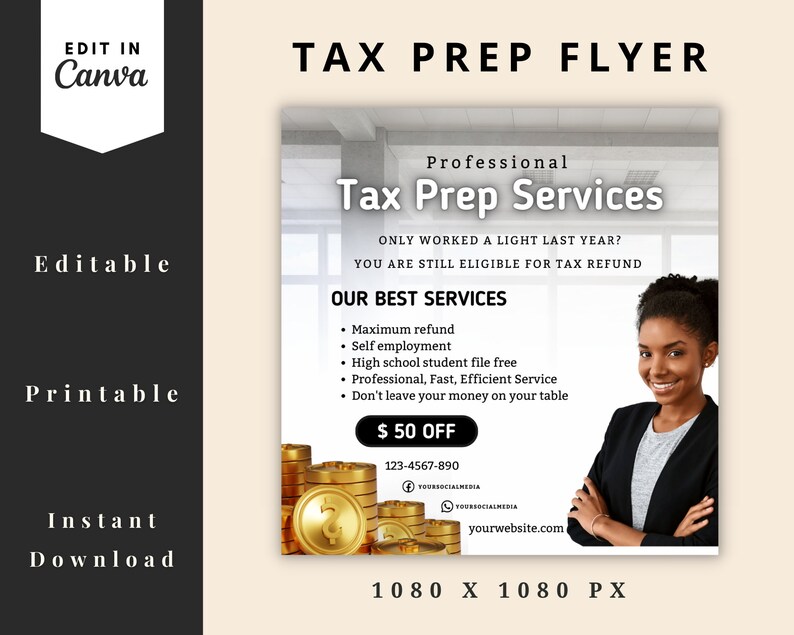 Tax Prep Flyer Bundle, Tax Prep Instagram, Tax Flyer Template, Prep ...